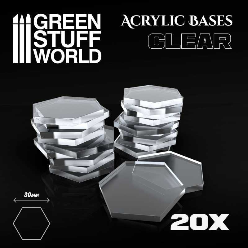 Acrylic Bases - Hexagonal 30mm Transparent — EireHobbies